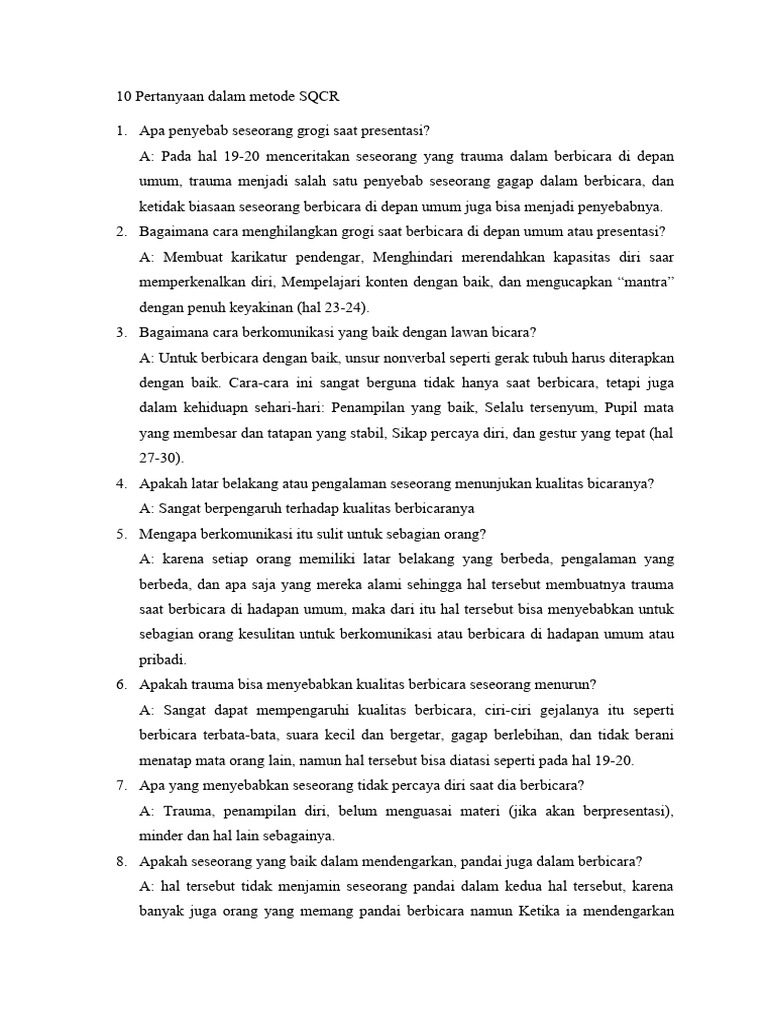 10 Pertanyaan Dalam Metode SQCR | PDF