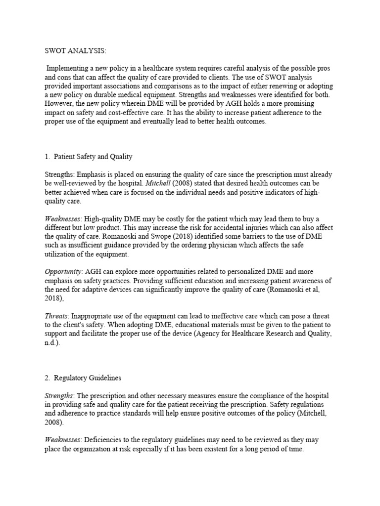 Swot Analysis | PDF | Health Care | Patient