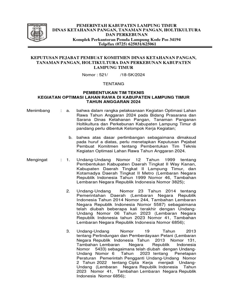 Draft Sk Tim Teknis | PDF