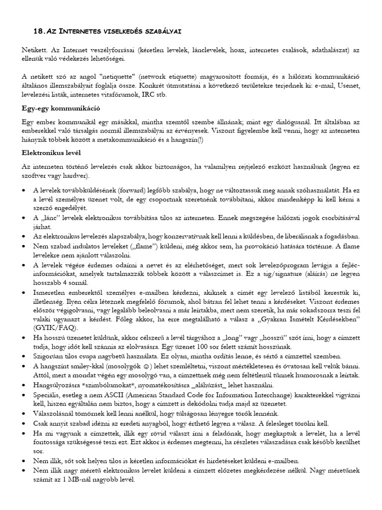 Informatika Érettségi 18. Tétel | PDF