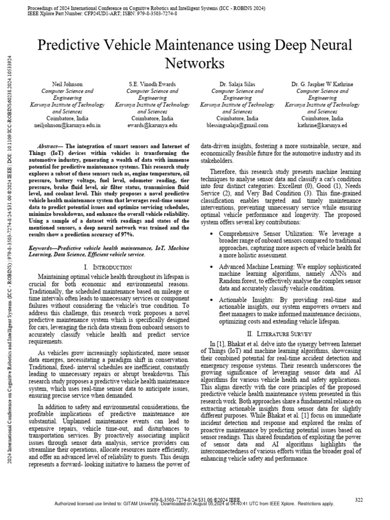 Predictive Vehicle Maintenance System | PDF | Internet Of Things | Deep ...