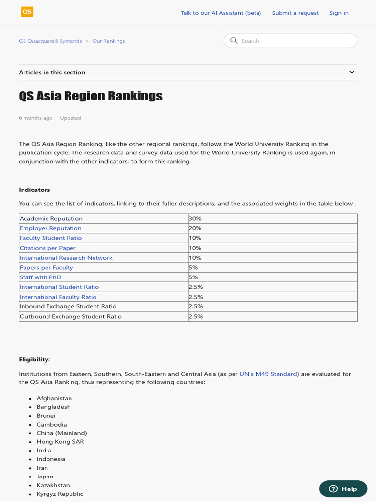 QS Asia Region Rankings - QS Quacquarelli Symonds | PDF | Asia | Higher ...