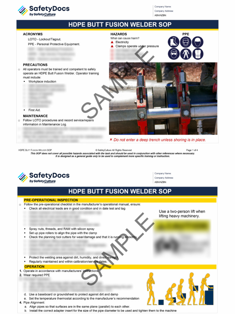 60279-3 - HDPE Butt Fusion Welding Safe Operating Procedure-SAMPLE | PDF