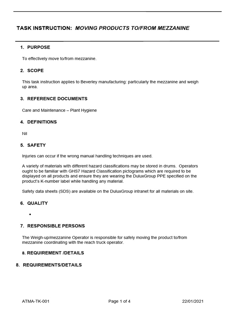 ATMA-TK - Movement of Product Mezzanine | PDF | Occupational Safety And ...