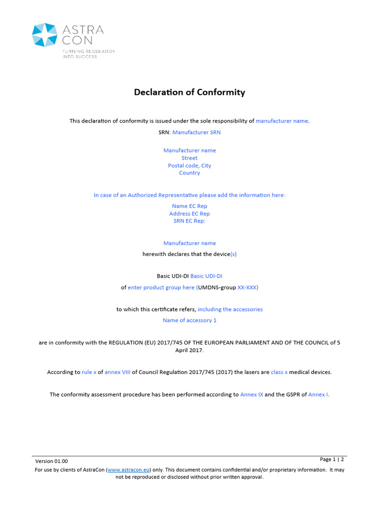 AstraCon Declaration-Of-Conformity 01.001 | PDF | European Union Law ...