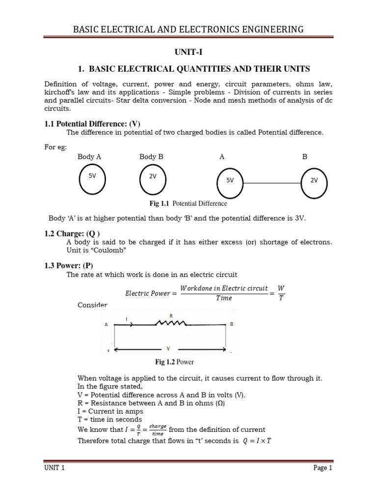 Unit I | PDF | Electrical Network | Voltage