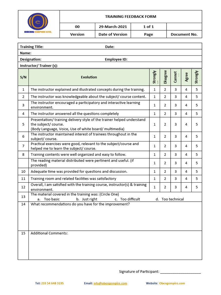 Training Feedback Form | PDF | Human Communication | Learning