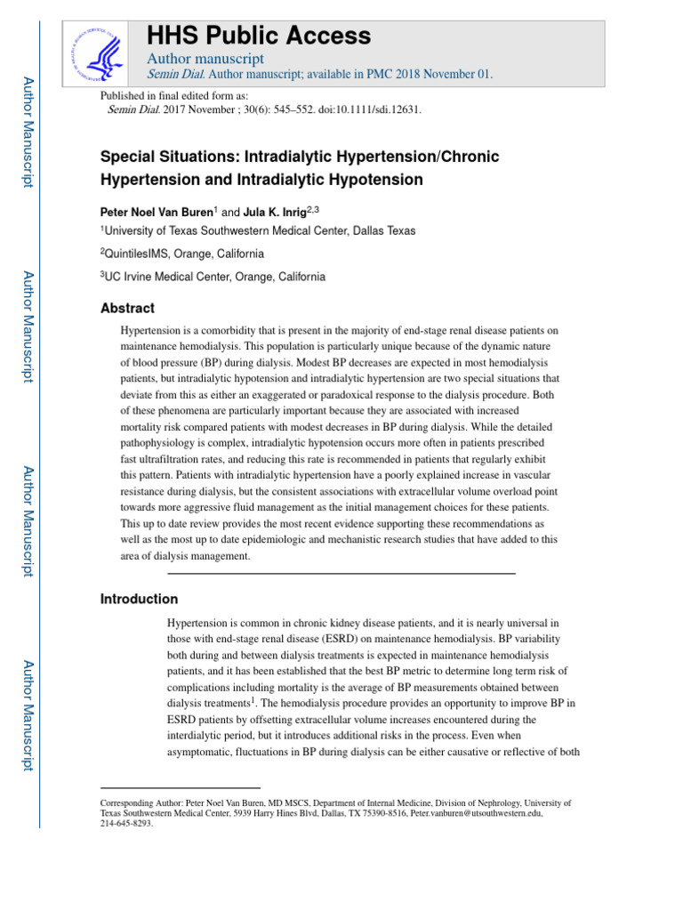 Special Situations Intradialytic HypertensionChronic | PDF ...