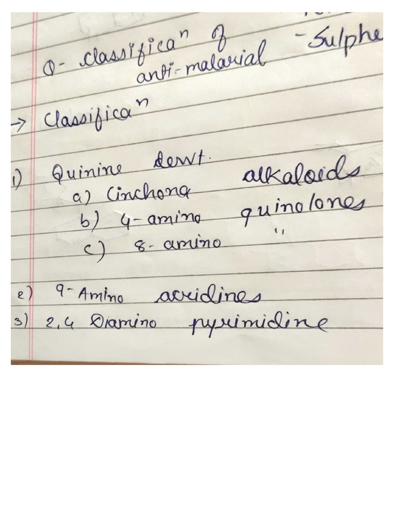 Classification of Antimalarial Drugs | PDF