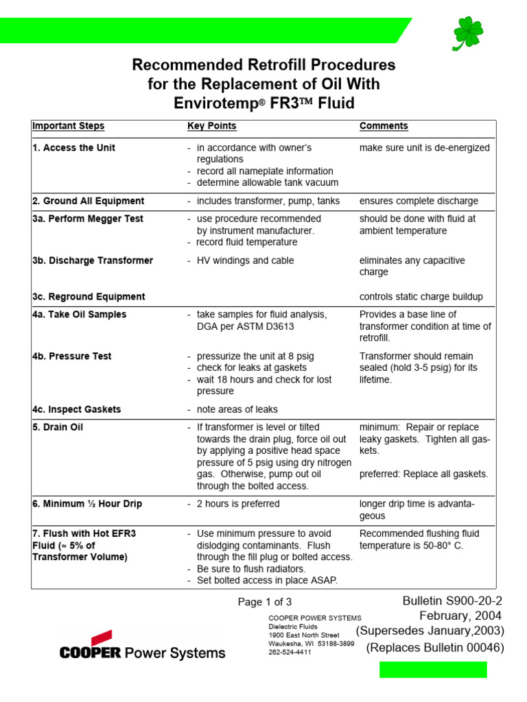 S900-20-2 FR3 Recommended Retrofill Procedures | PDF | Transformer ...