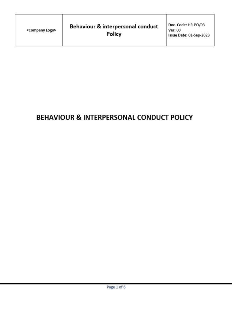 Behaviour & Interpersonal Conduct Policy | PDF | Behavior | Social Skills
