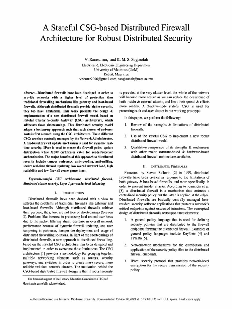 A Stateful CSG-based Distributed Firewall Architecture For Robust Distributed Security | PDF ...