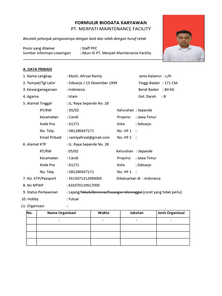 Form Biodata Karyawan | PDF