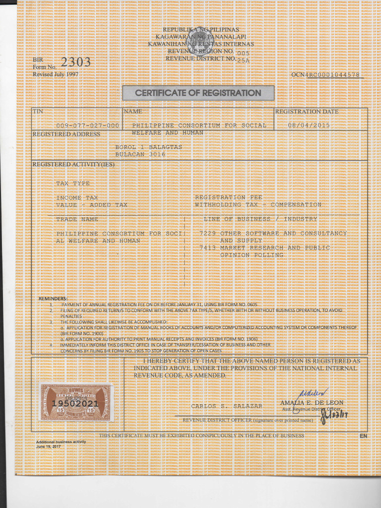 Bir Form 2303 PDF | PDF