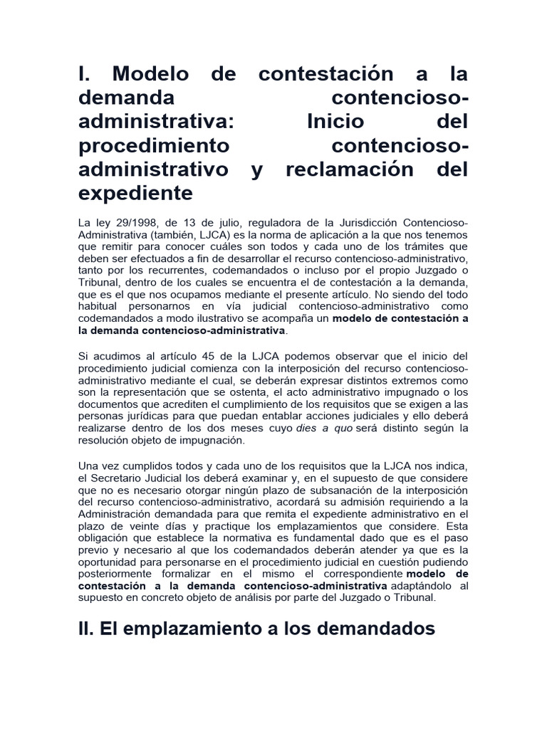 Modelo de Contestación a Demanda Contencioso-Administrativa | PDF ...
