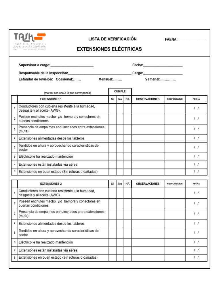 Checklist EXTENSION ELECTRICA.xlsx - Hojas de cálculo de Google (1 ...