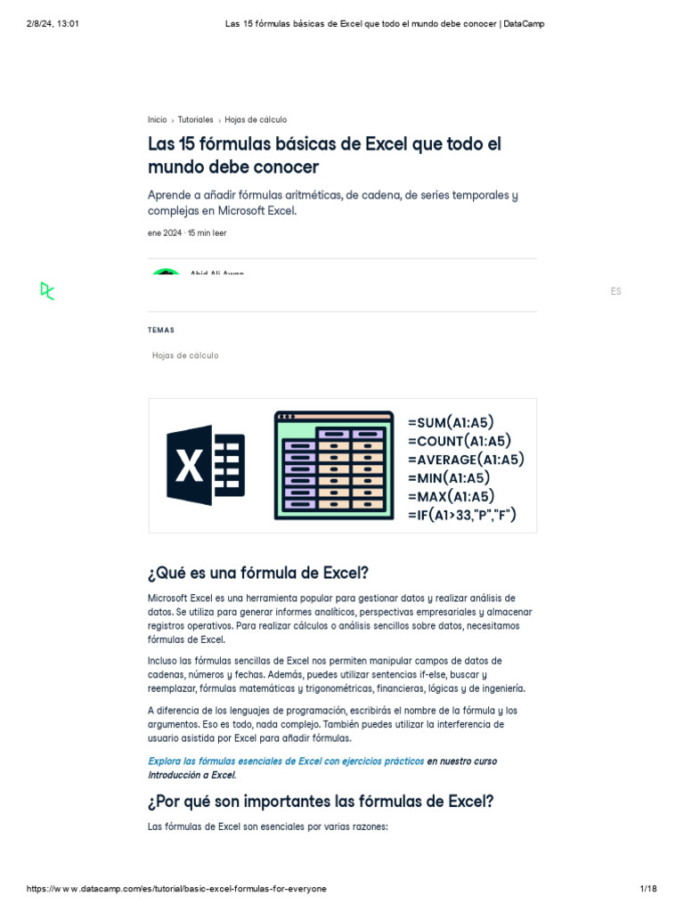 Las 15 Fórmulas Básicas de Excel Que Todo El Mundo Debe Conocer - Ing ...