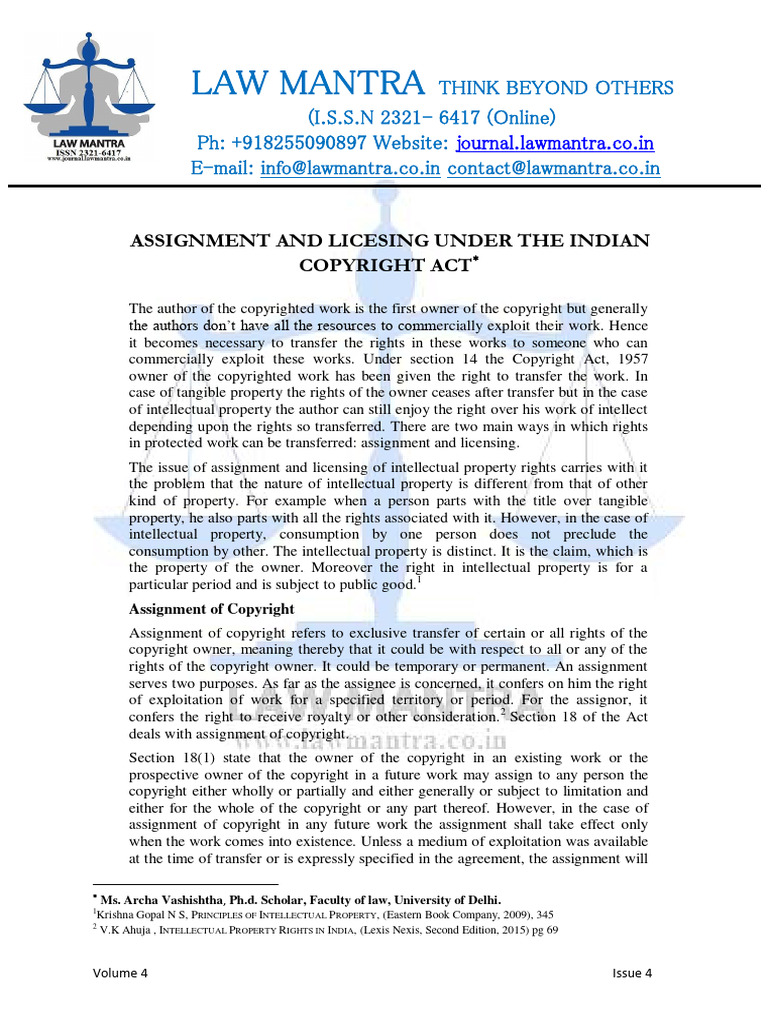 Law Mantra: Assignment and Licesing Under The Indian | PDF | Assignment (Law) | License