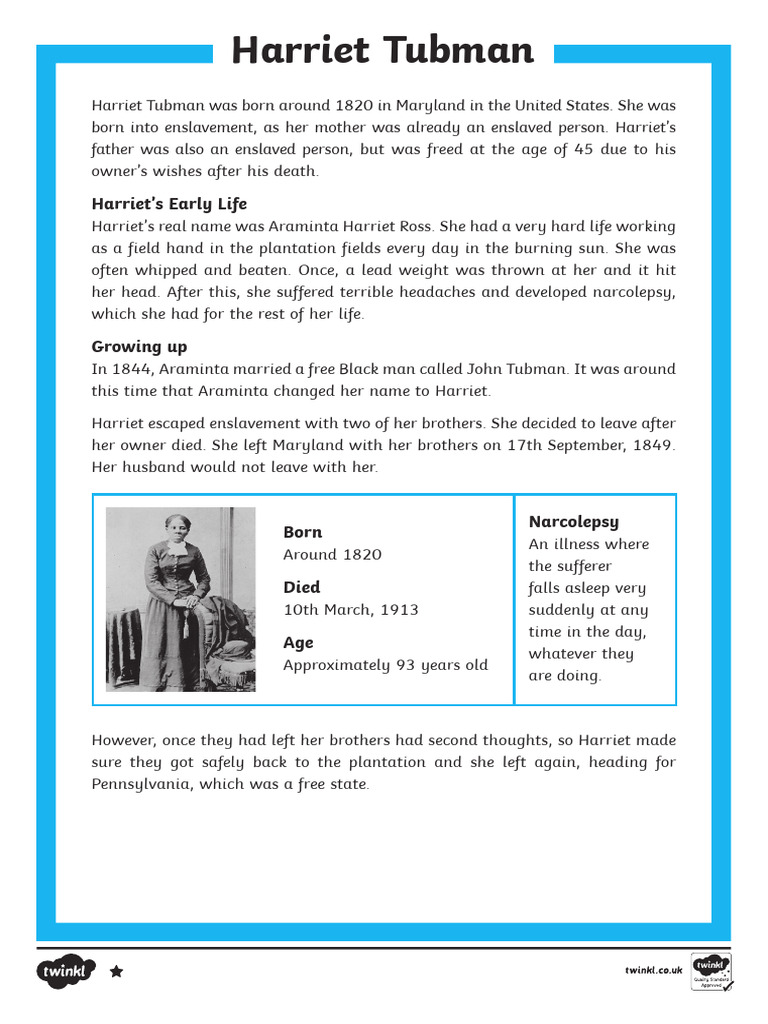 Au t2 e 2432 Harriet Tubman Differentiated Reading Comprehension ...