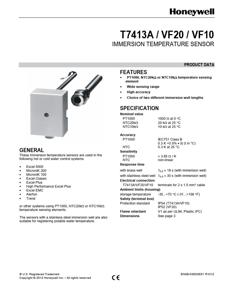 VF20LN - Immersion Type Water Temp Sensor | PDF | Electrical ...