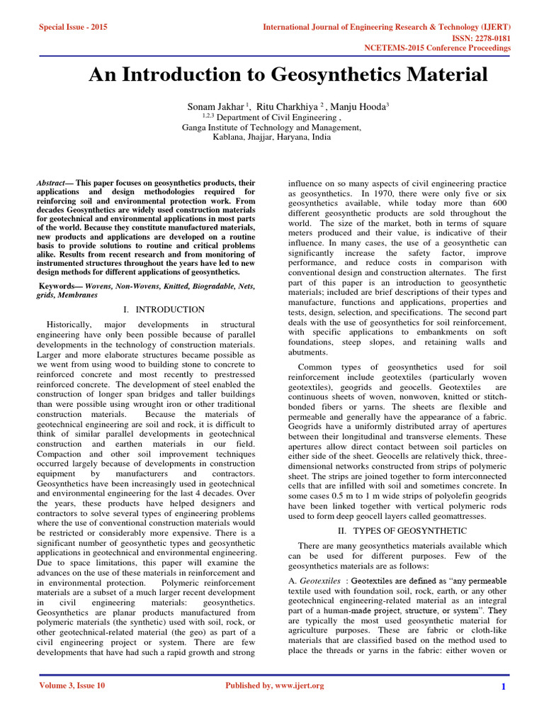An Introduction To Geosynthetics Material IJERTCONV3IS10093 | PDF ...