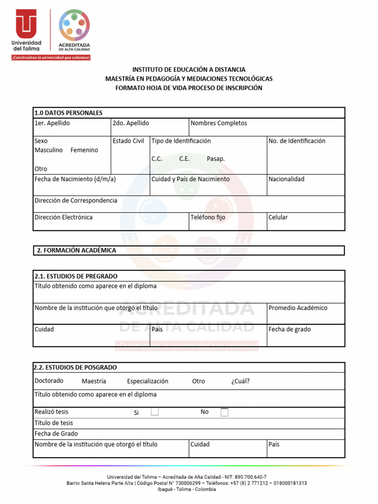 Formato Hoja de Vida MPMT | PDF | Doctorado