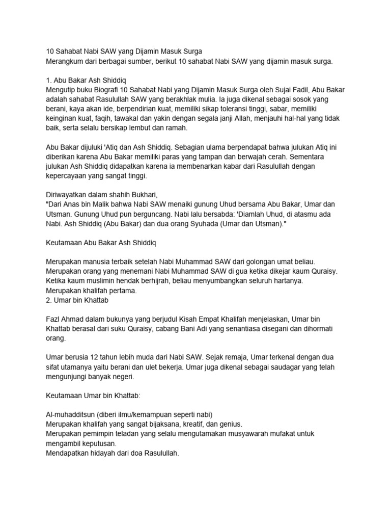 10 Sahabat Nabi Dijamin Surga | PDF | Agama & Spiritualitas