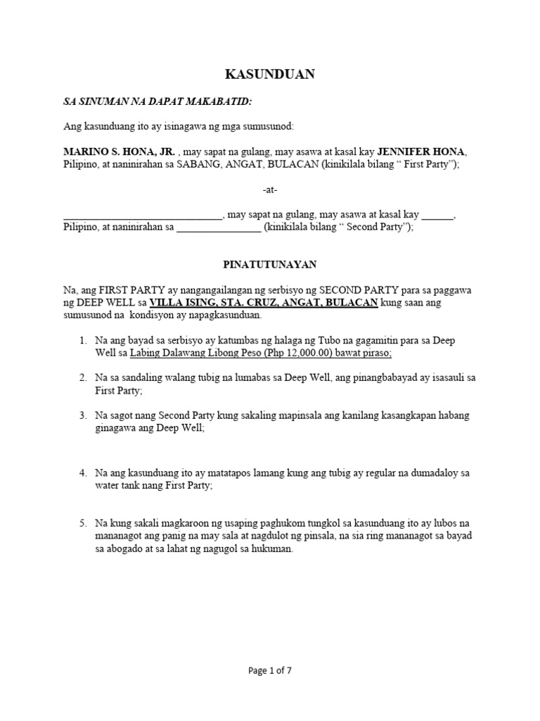 Kasunduan Deep Well | PDF