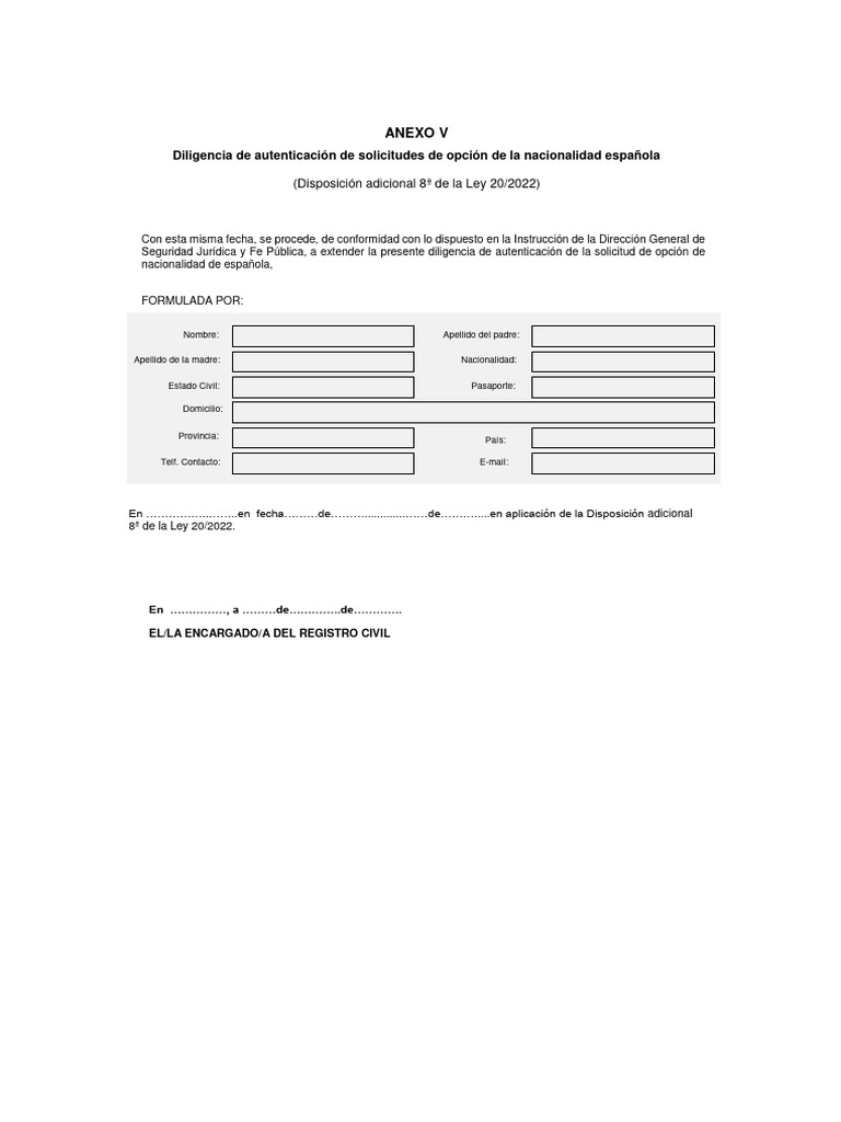 MODELO ANEXO V - Diligencia Autenticación LMD | PDF MODELO ANEXO V - Diligencia Autenticación LMD | PDF