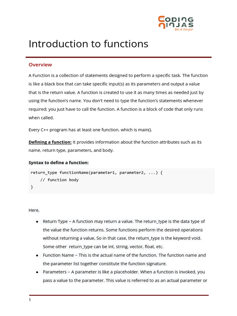 Functions in C++ | PDF | Parameter (Computer Programming) | Computer ...
