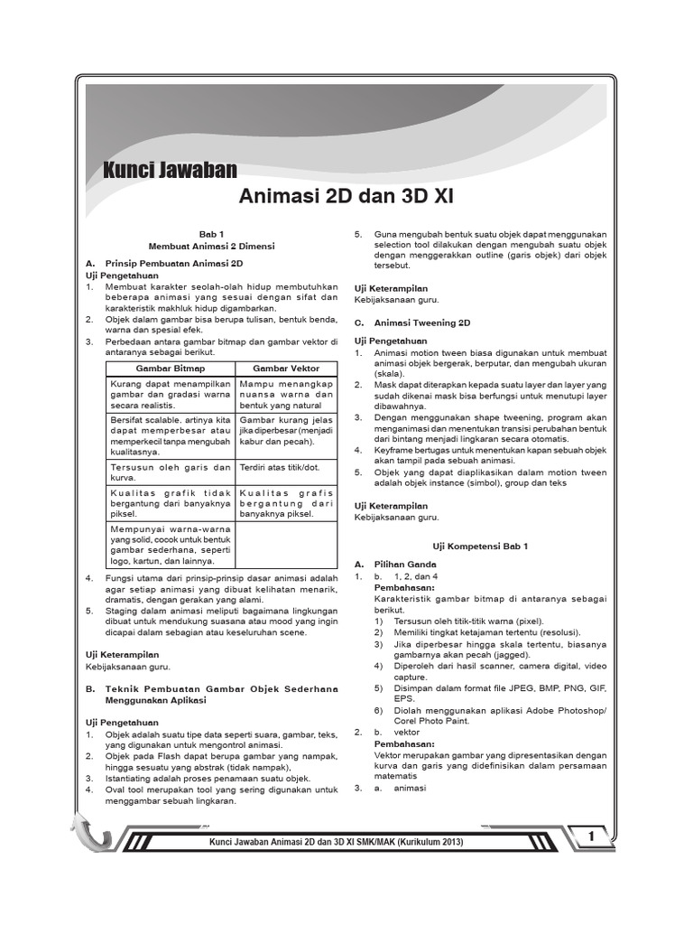 Kunci Animasi 2D Dan 3D 11 (1 Tahun) | PDF