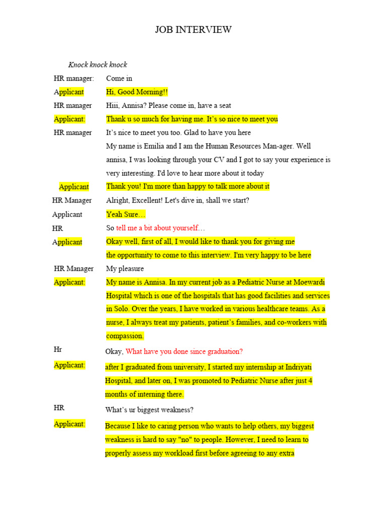 Job Interview Dialogue: Nurse Candidate | PDF | Job Interview | Nursing
