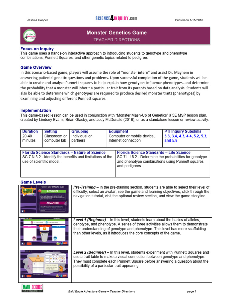 Monster Genetics Game Guide | PDF | Dominance (Genetics) | Genotype