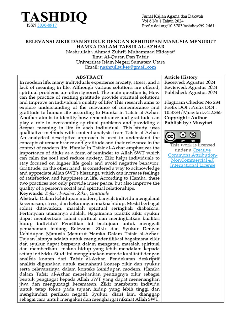 Relevansi Zikir Dan Syukur Dengan Kehidupan Manusia Menurut Hamka Dalam ...
