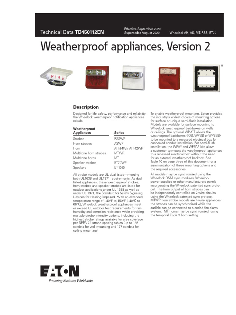 wheelock-weatherproof-appliances-data-sheet-TD450112EN | PDF