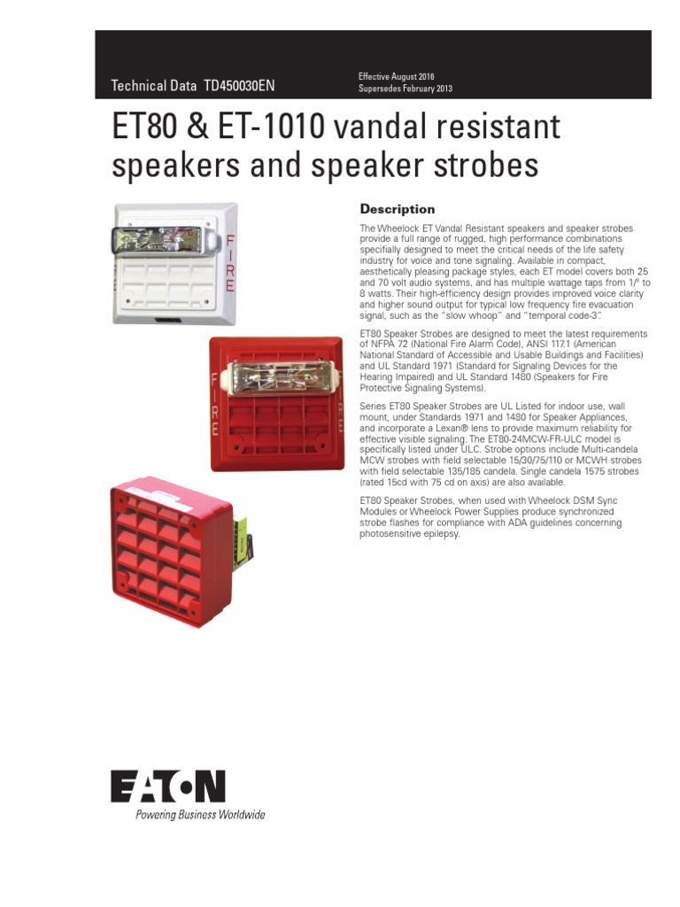 Wheelock ET80 and ET1010 Speakers | PDF | Loudspeaker | Electrical ...