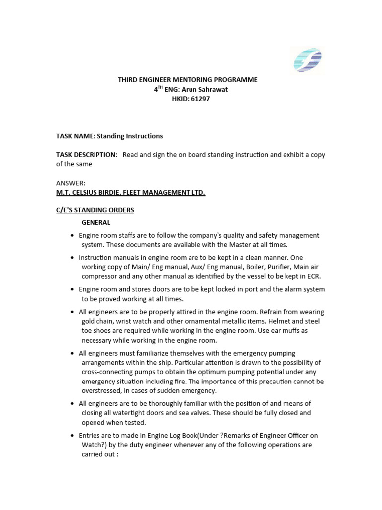 T7 - Standing Instructions | PDF