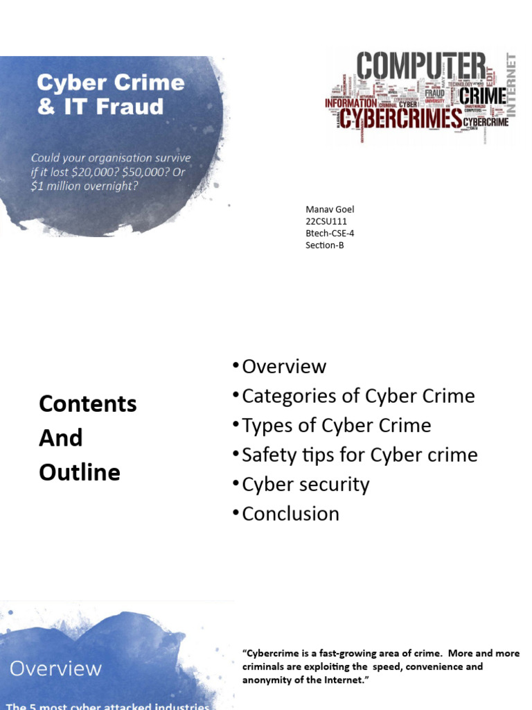 Manav22CSU111 - PPT Cyber Crime | PDF | Cybercrime | Security