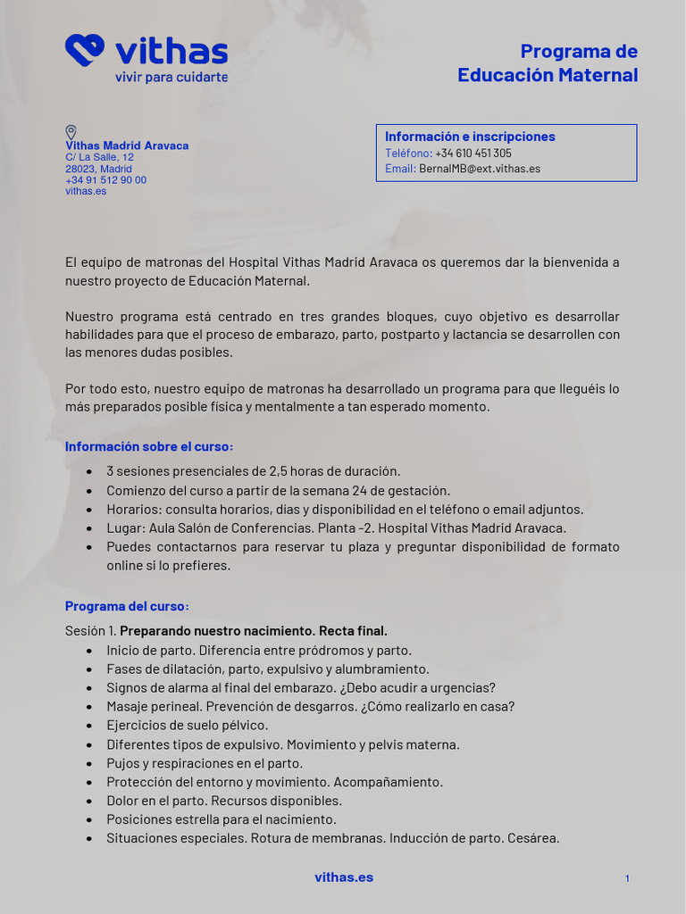 Programa Educacion Maternal Hvma - V2 1 | PDF | Parto | Amamantamiento
