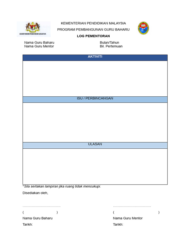 Borang Log Pementoran PPGB | PDF