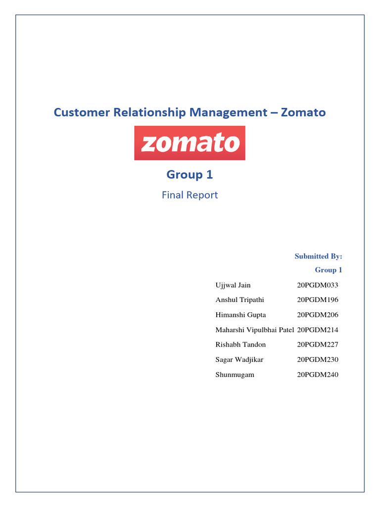 Zomato Final Report Group 1 PDF | PDF | Customer Relationship Management | Search Engine ...