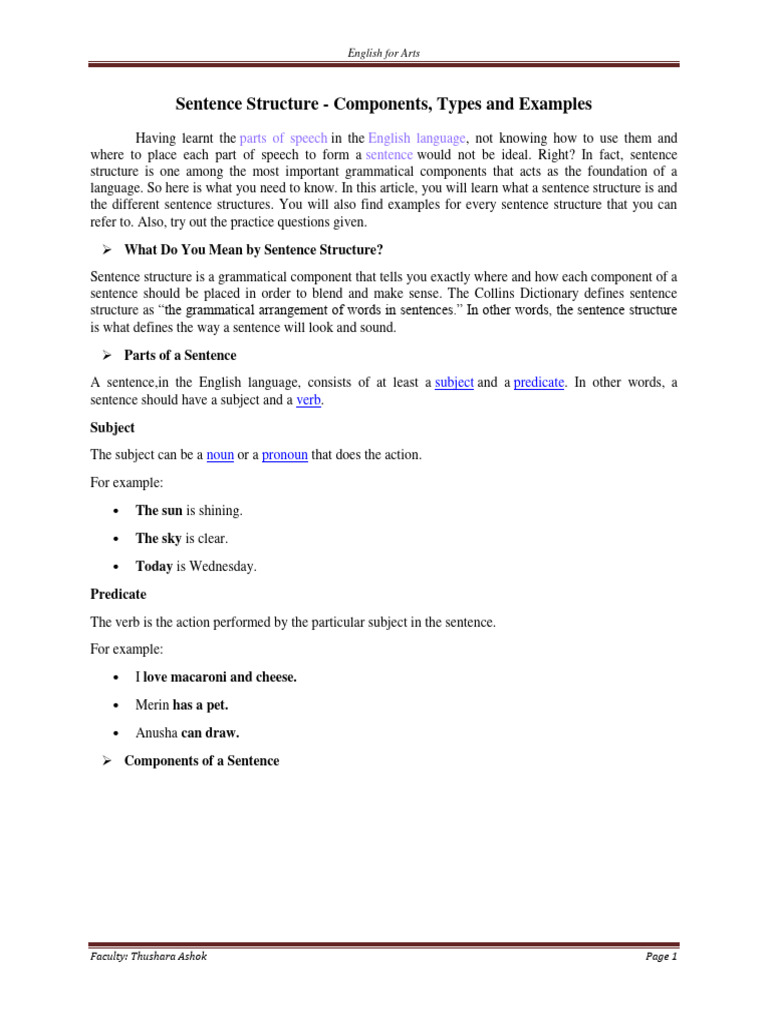 Types of Sentences | PDF | Subject (Grammar) | Sentence (Linguistics)