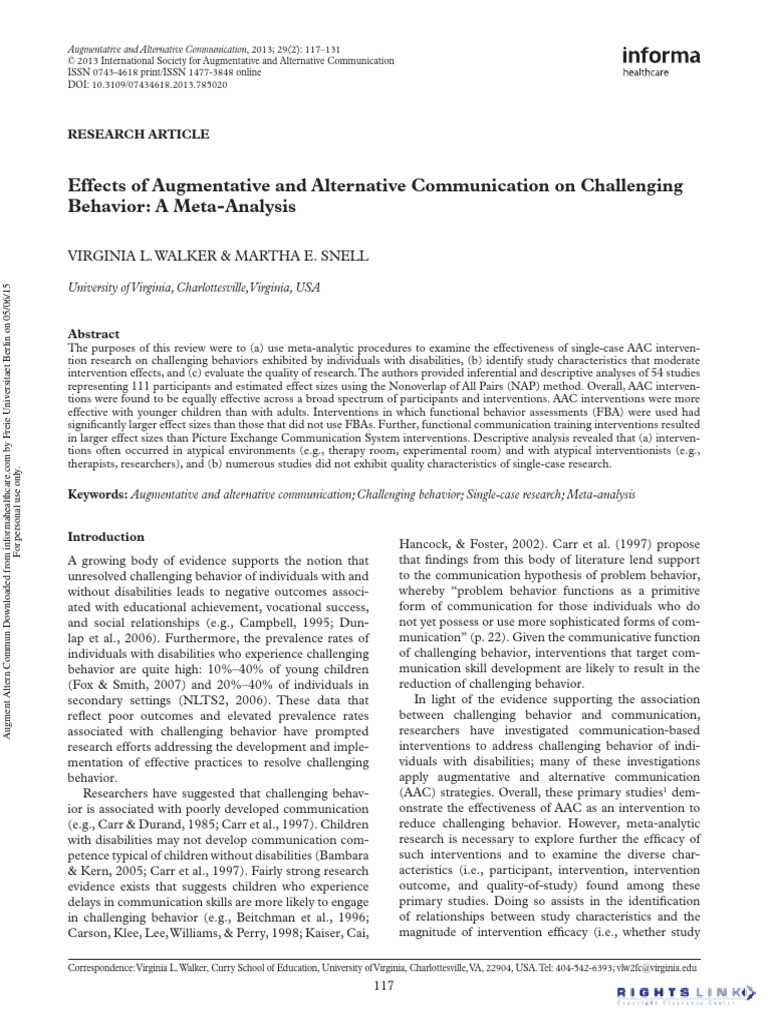 AAC Interventions and Challenging Behavior | PDF | Meta Analysis ...