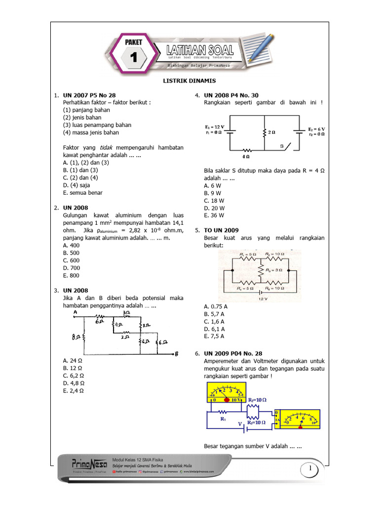 Fisika 12 Bab 18 Latihan Soal Listrik Dinamis | PDF