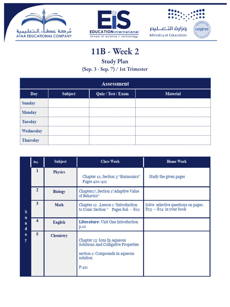 11B - Weekly Plan | PDF