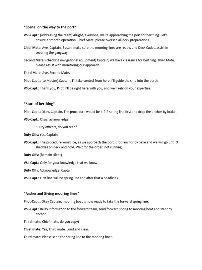 Mooring Operation Sample Script | PDF | Watercraft | Transport