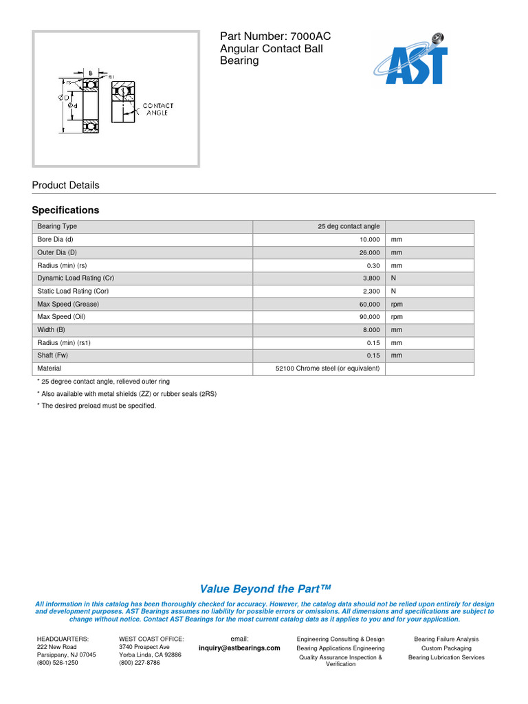 Specsheet | PDF | Bearing (Mechanical) | Mechanical Engineering