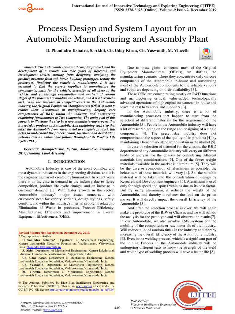 Process Design and System Layout For An Automobile | PDF | Sheet Metal ...