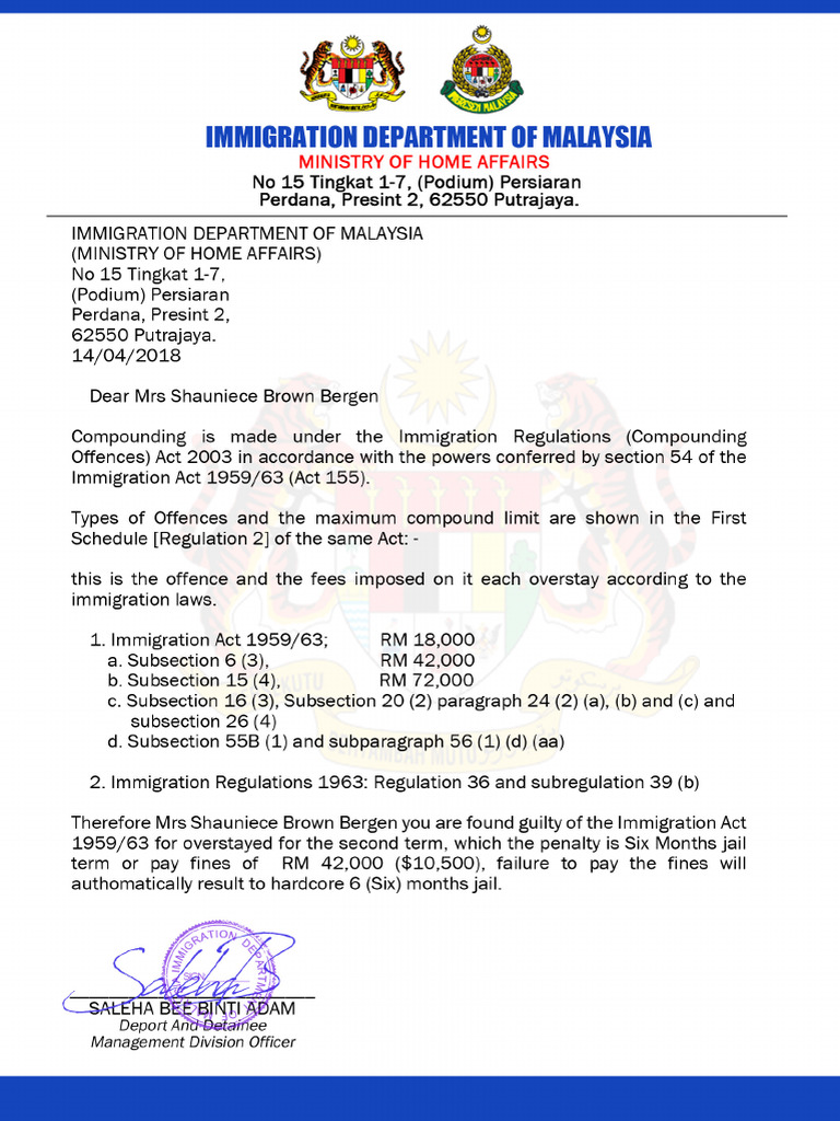 Malaysia Immigration Overstay Fine | PDF