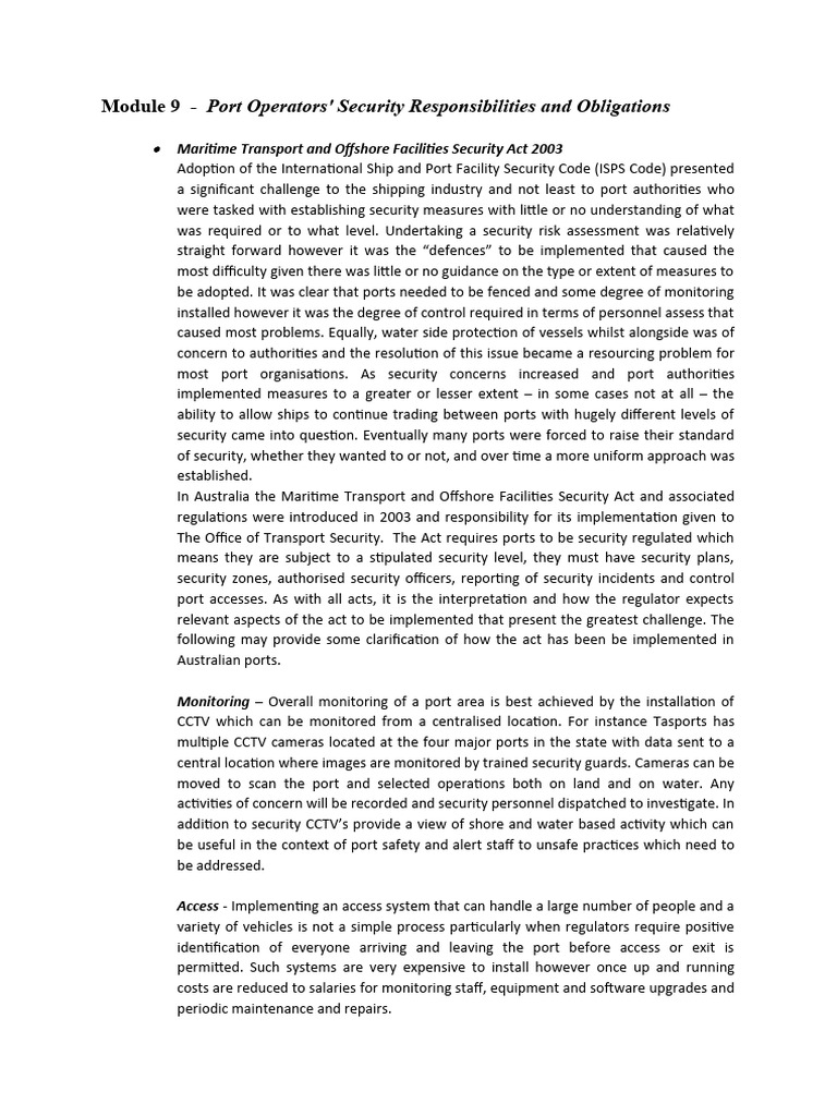 9 - Port Operator's Security Responsibilities and Obligations | PDF ...